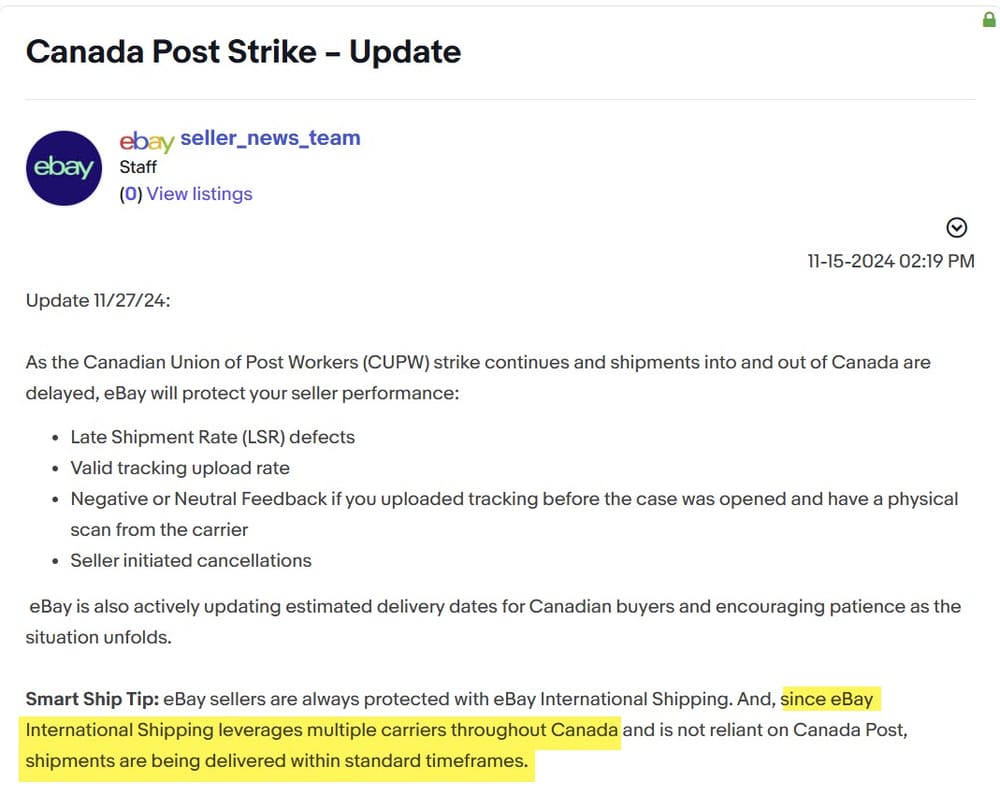 Sellers Warned Of Canada Post Strike, Advised To Look For Alternate ...