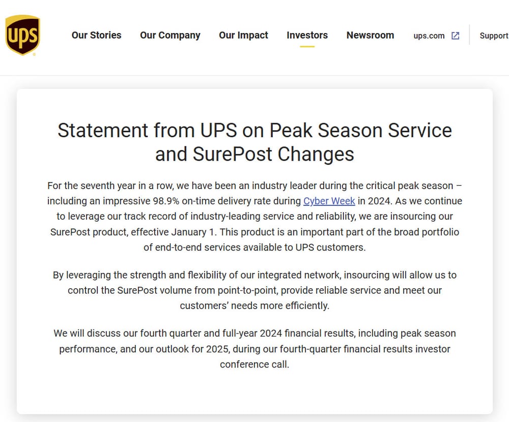 UPS Moves To In-House SurePost Volume As USPS Contract Fallout Continues