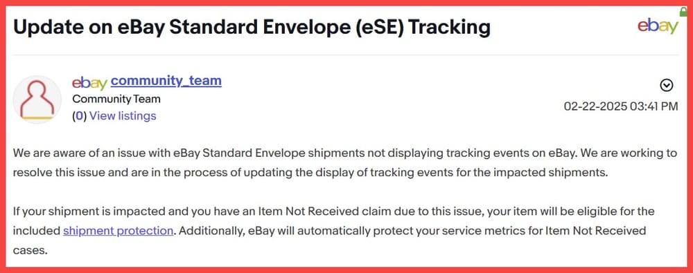 eBay Standard Envelope Tracking Stops Working, Leaving Buyers & Sellers ...