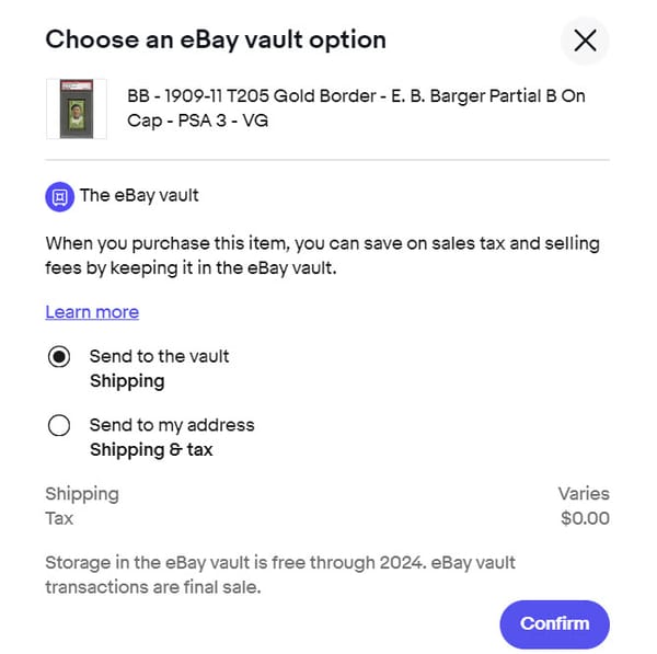eBay Auto-Pay On Auctions Prevents Sending Cards To eBay Vault