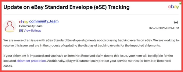 eBay Standard Envelope Tracking Stops Working, Leaving Buyers & Sellers ...
